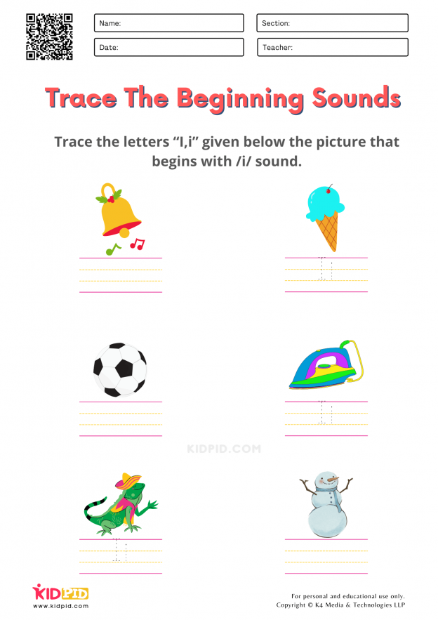 Trace The Beginning Sound Worksheets for Kindergarten - Kidpid