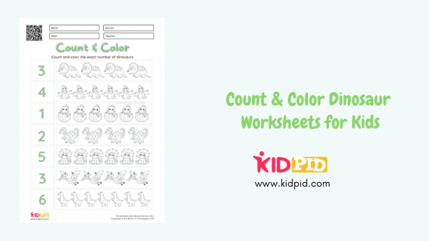 Count & Color Dinosaur Worksheets for Kids - Kidpid