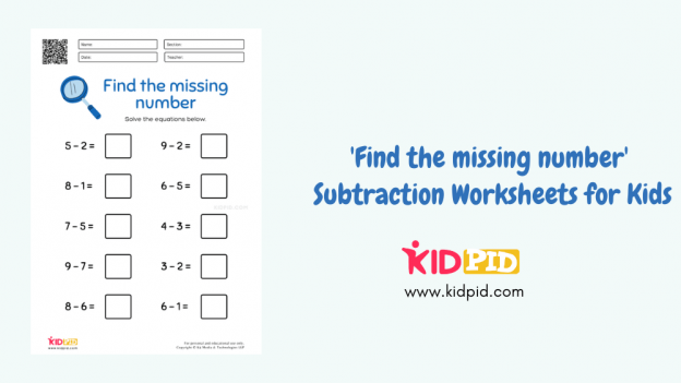 'Find the missing number' Subtraction Worksheets for Kids - Kidpid