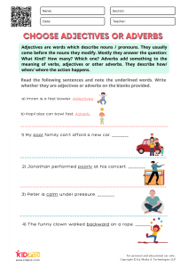 Choose Adjectives or Adverbs Printable Worksheets for Grade 1 - Kidpid
