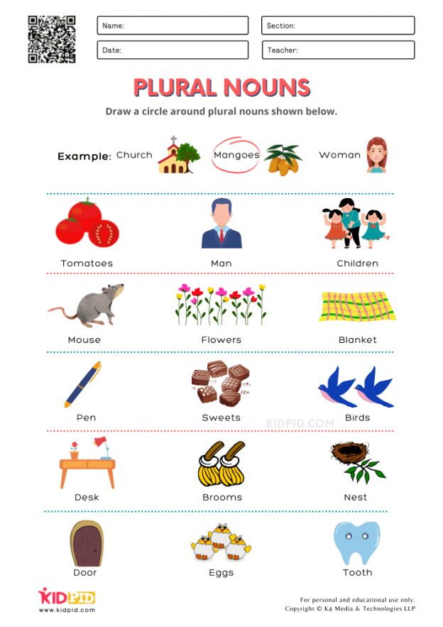 Identify Plural Nouns Printable Worksheets for Grade 1 - Kidpid