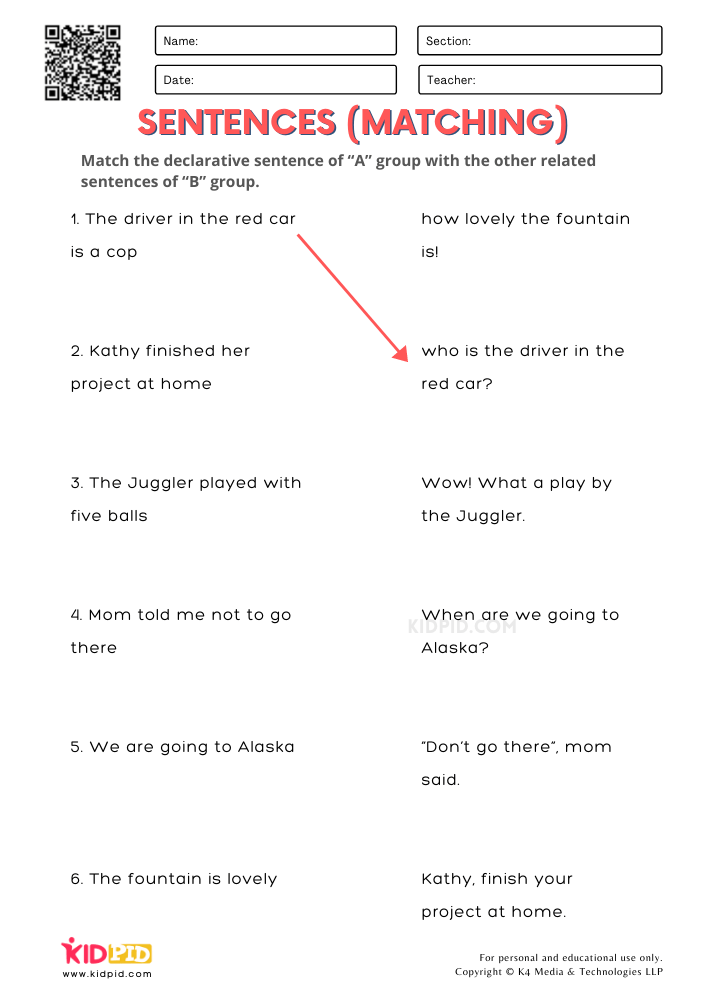 Match Sentences Free Printable Worksheets For Grade 2 Kidpid