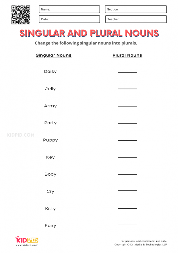 Singular and Plural Nouns for Grade 2 - Kidpid