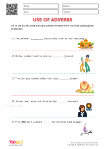 Use of Adverbs Free Printable Worksheets for Grade 1 - Kidpid