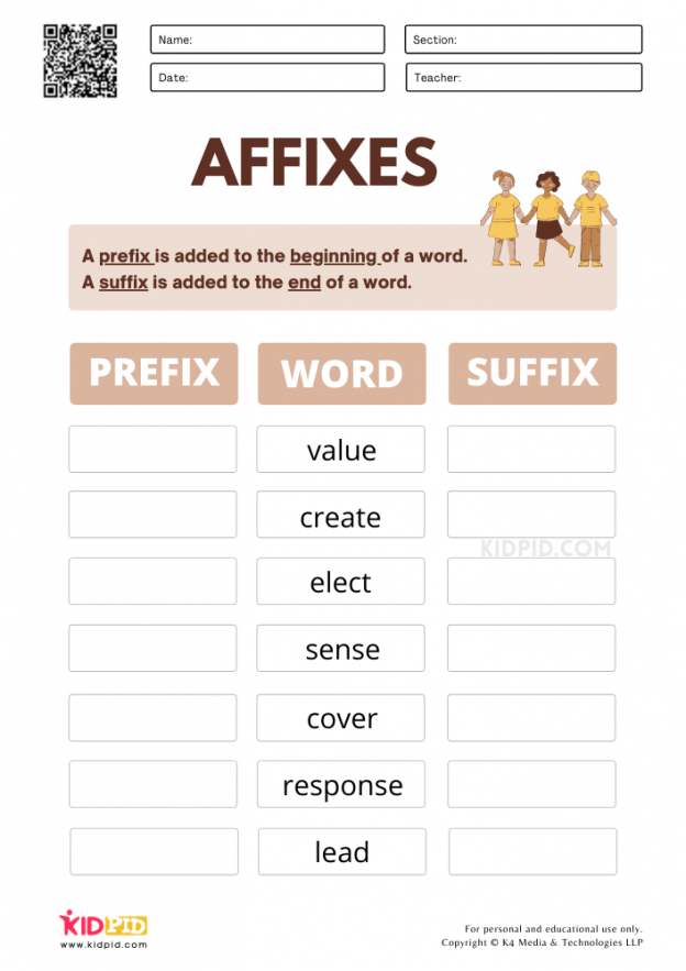 Affixes Spelling Activity Printable Worksheets - Kidpid