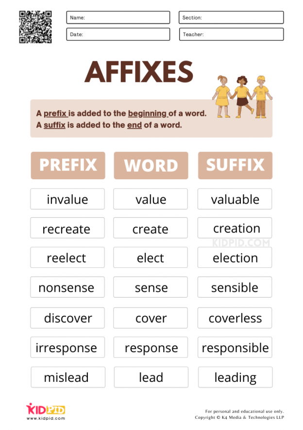 Affixes Spelling Activity Printable Worksheets - Kidpid