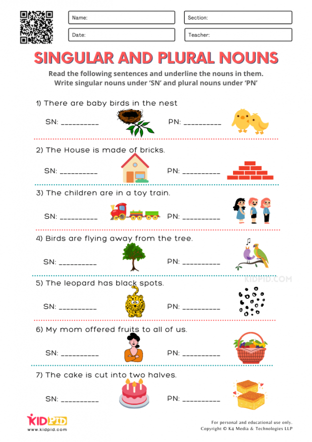 Singular and Plural Nouns for Grade 2 - Kidpid