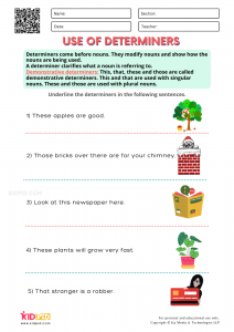 Demonstrative Determiners Printable Worksheets for Grade 1 - Kidpid