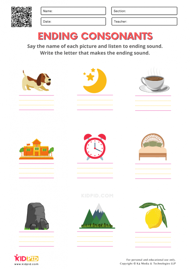 Ending Consonants Free Printable Worksheets for Kindergarten - Kidpid