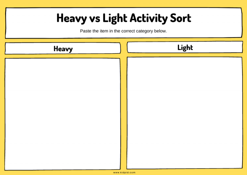 Heavy vs Light Sorting Activity Worksheets - Kidpid