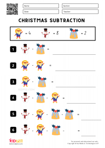 Christmas Subtraction Printable Worksheets for Grade 1 - Kidpid