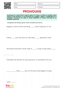 Identification of Pronouns Worksheets for Grade 2 - Kidpid