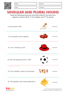 Identify Singular and Plural Nouns Printable Worksheets for Grade 1 ...