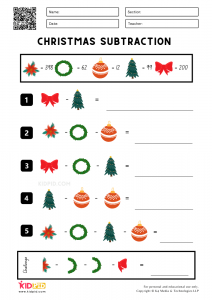 Christmas Subtraction Printable Worksheets for Grade 3 - Kidpid