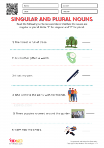 Identify Singular and Plural Nouns Printable Worksheets for Grade 1 ...