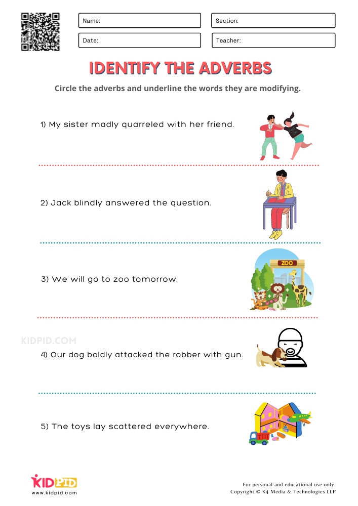 Printable Adverb Worksheets Worksheets For Kindergarten