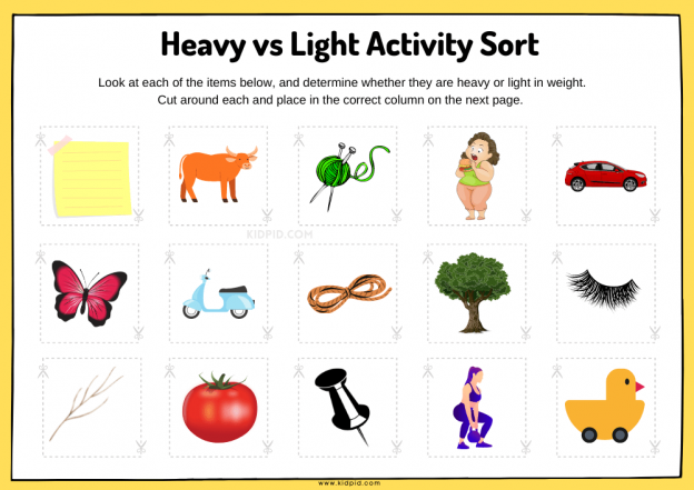 Heavy vs Light Sorting Activity Worksheets - Kidpid