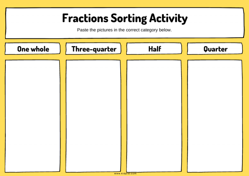 Fractions Activity Sort Worksheets - Kidpid