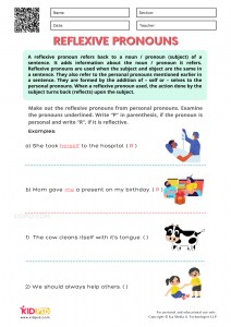 Reflexive Possessive Pronouns Worksheets for Grade 2 - Kidpid