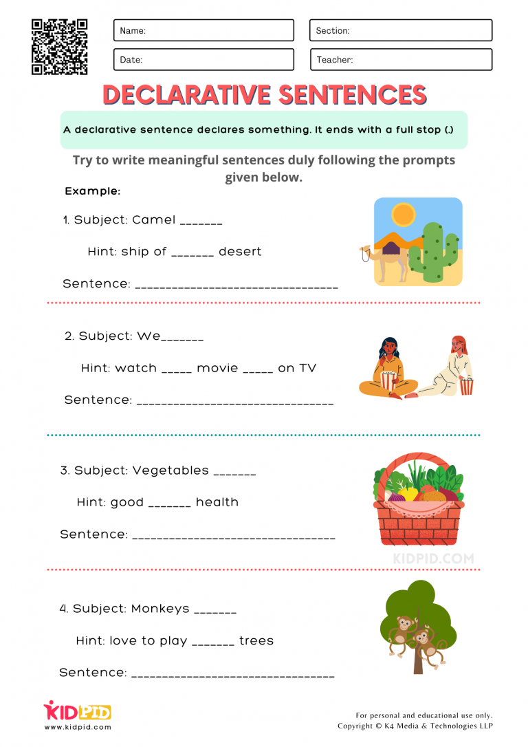 Declarative Sentence Free Printable Worksheets For Grade 1 Kidpid Declarative Sentence Free Printable Worksheets For Grade 1 Kidpid