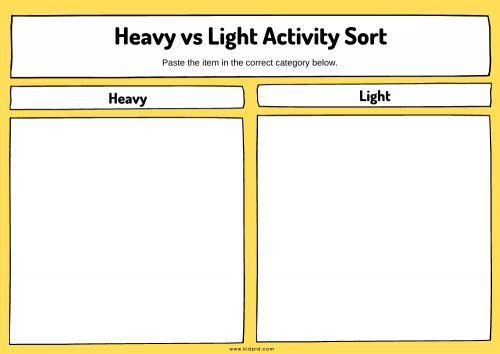 Heavy vs Light Sorting Activity Worksheets - Kidpid