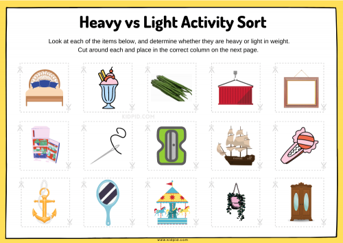 Heavy vs Light Sorting Activity Worksheets - Kidpid