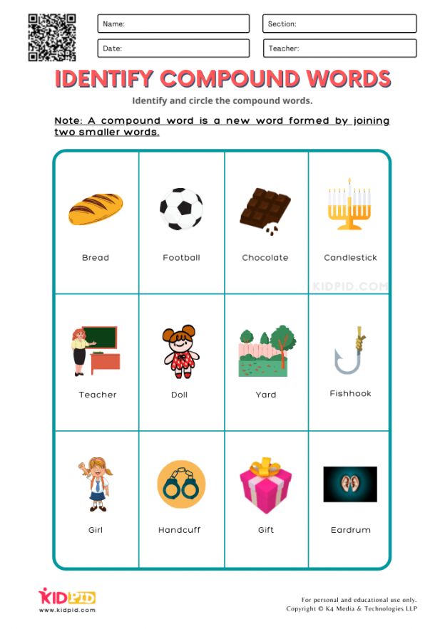 Identify Compound Words Printable Worksheets for Grade 1 - Kidpid