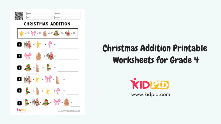 Christmas Addition Printable Worksheets for Grade 4 - Kidpid