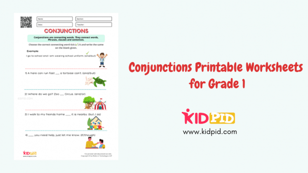Conjunctions Printable Worksheets for Grade 1 - Kidpid