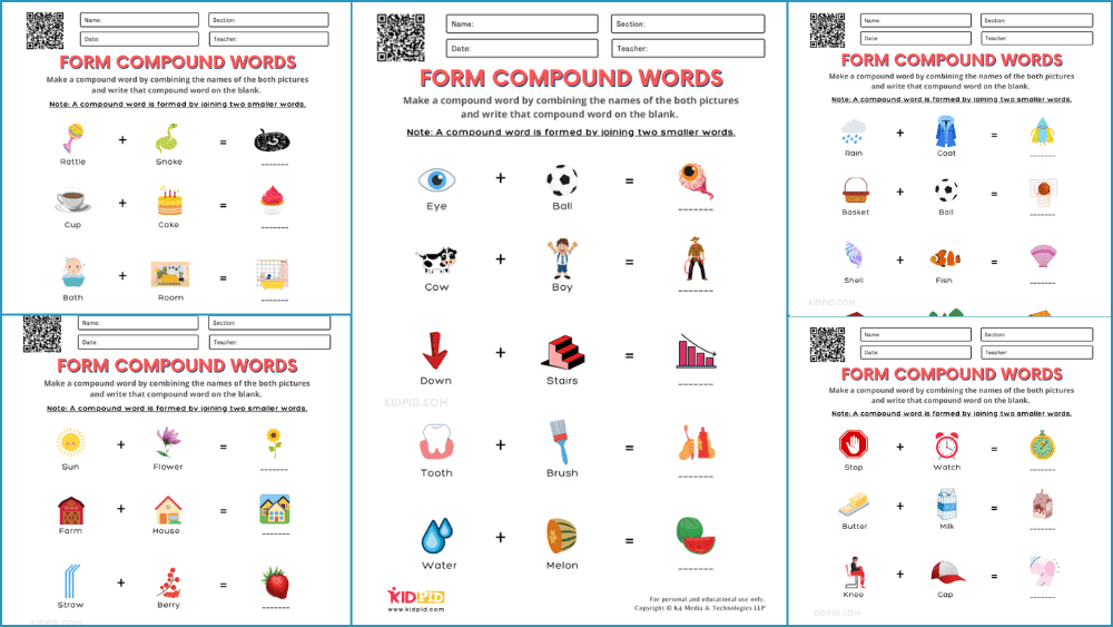 Form Compound Words Printable Worksheets for Grade 1 - Kidpid