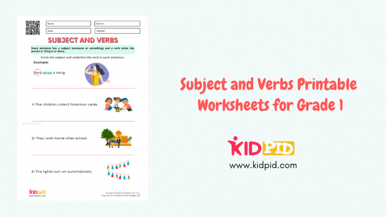 Subject and Verbs Printable Worksheets for Grade 1 - Kidpid