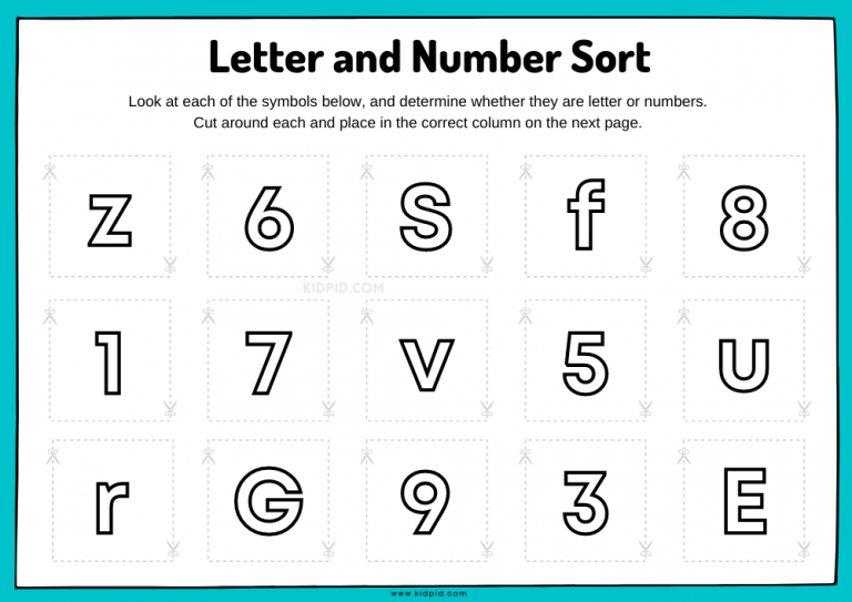 Letters and Numbers Activity Sorting Printable Worksheets - Kidpid