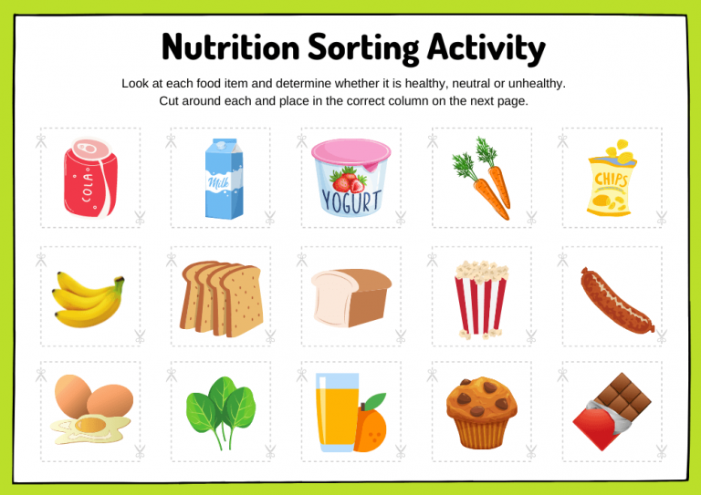 Nutrition Sorting Activity Worksheet - Kidpid