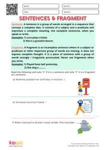 Sentence and Fragment Printable Worksheets for Grade 2 - Kidpid