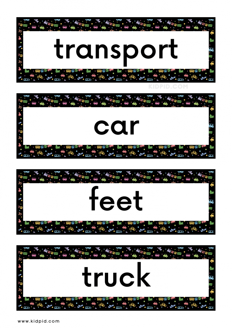 Transport Vocabulary Word Wall Flashcards - Kidpid