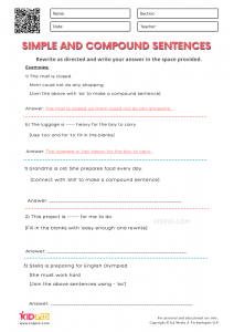 Simple and Compound Sentence Printable Worksheets for Grade 2 - Kidpid