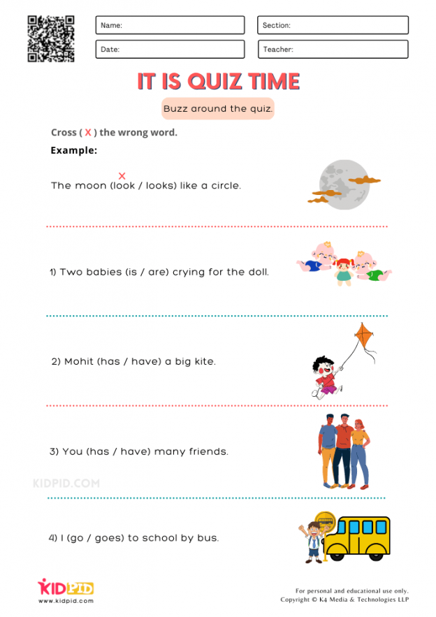 English Grammar Quiz Worksheets for Grade 1 - Kidpid
