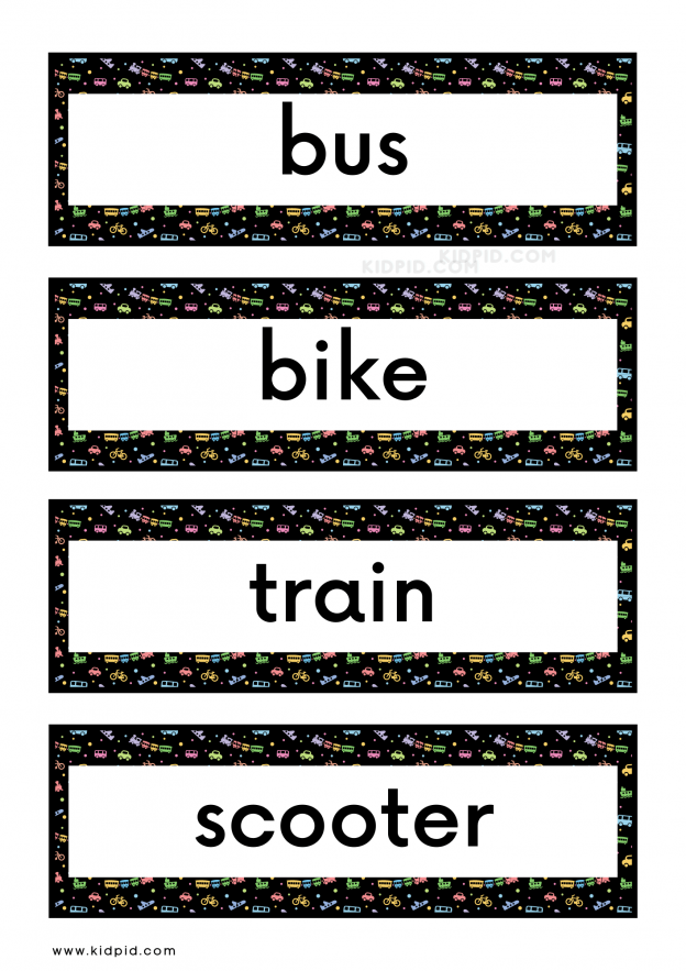 Transport Vocabulary Word Wall Flashcards - Kidpid