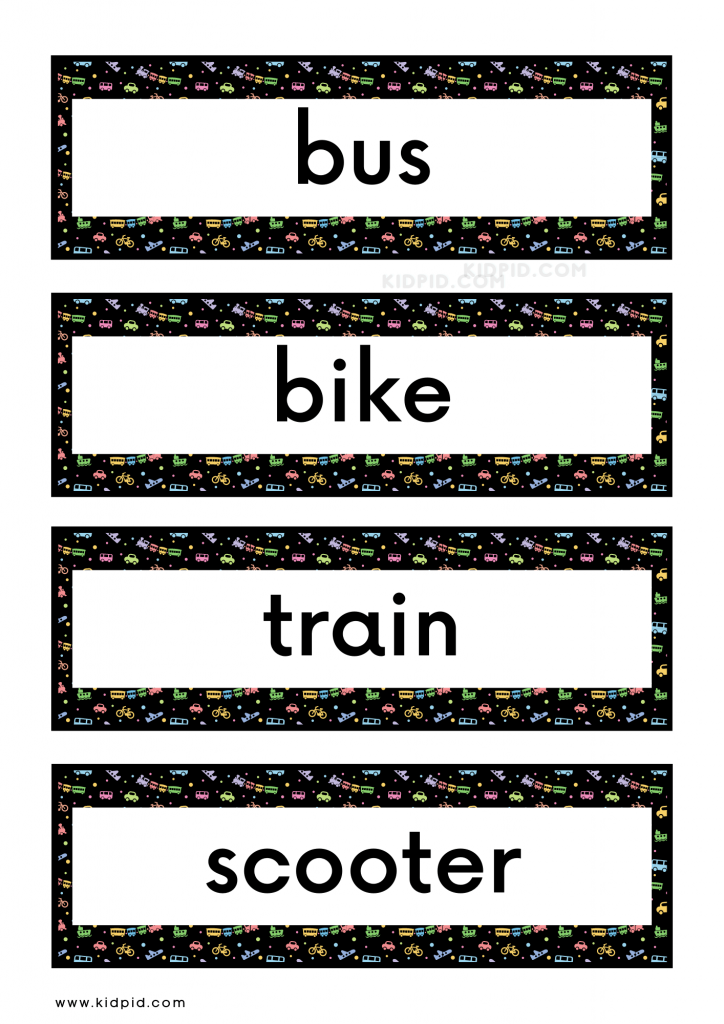 Transport Vocabulary Word Wall Flashcards - Kidpid