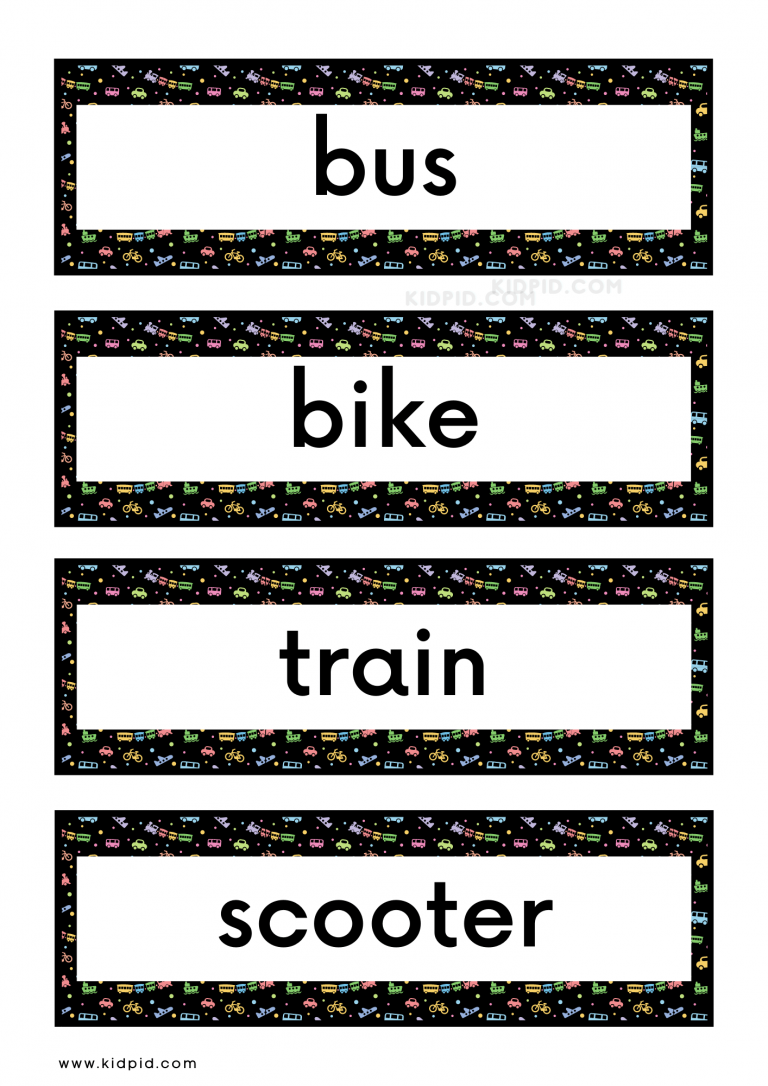 Transport Vocabulary Word Wall Flashcards - Kidpid