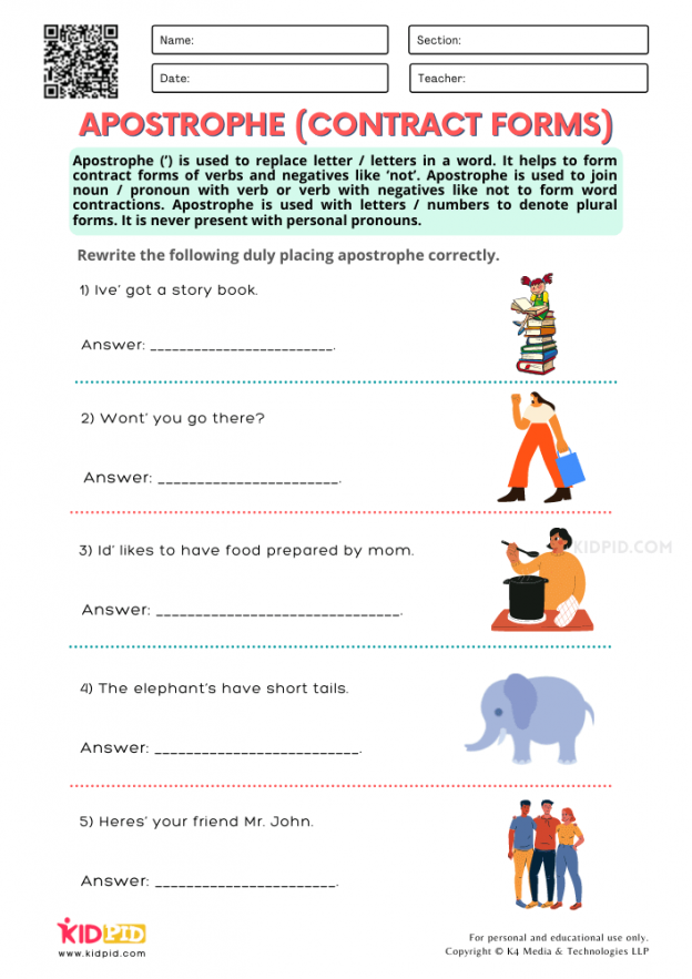 Apostrophes Printable Worksheets for Grade 2 - Kidpid