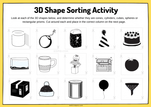 3D Shape Sort Worksheet - Kidpid
