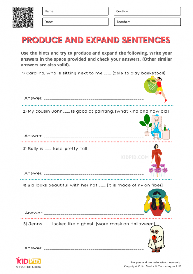 Produce and Expand Sentences Printable Worksheets for Grade 2 - Kidpid