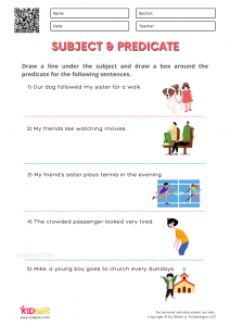 Subject & Predicate Printable Worksheets for Grade 2 - Kidpid