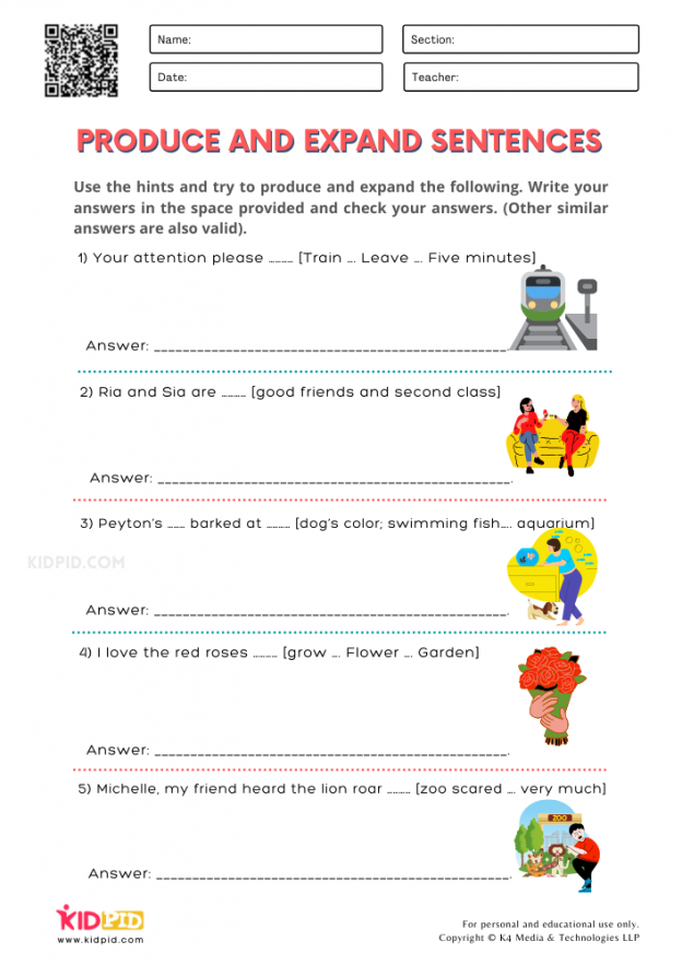 Produce and Expand Sentences Printable Worksheets for Grade 2 - Kidpid