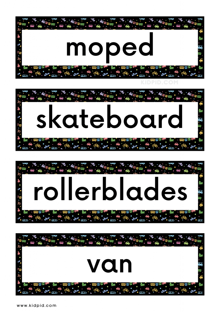 Transport Vocabulary Word Wall Flashcards - Kidpid