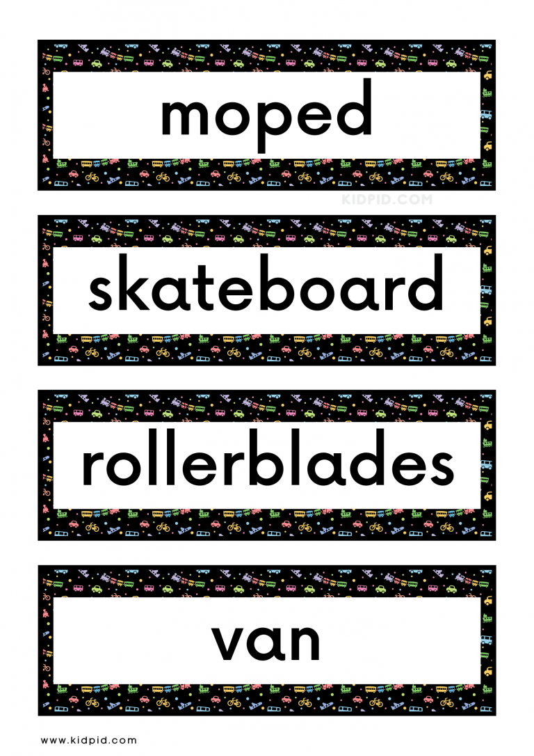 Transport Vocabulary Word Wall Flashcards - Kidpid