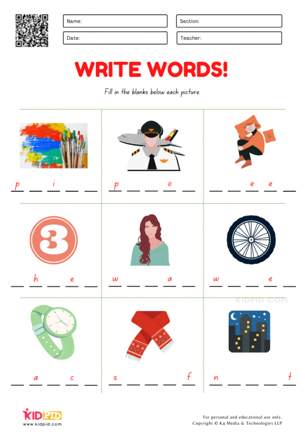Write 5 Letter Words Worksheet for Grade 2 - Kidpid