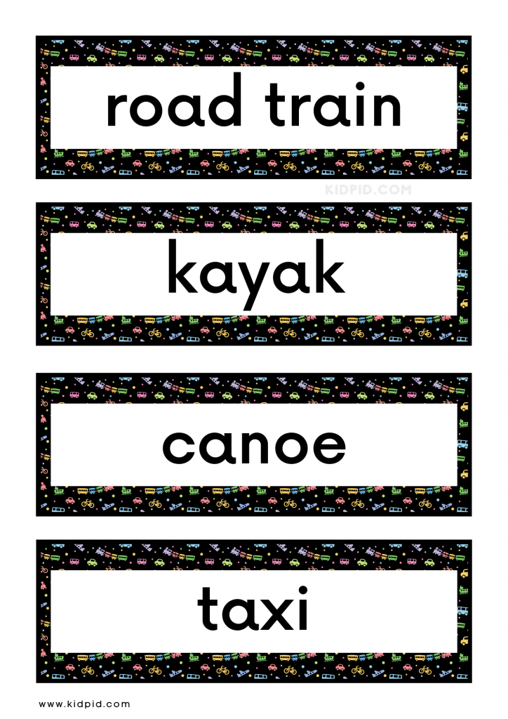 Transport Vocabulary Word Wall Flashcards - Kidpid