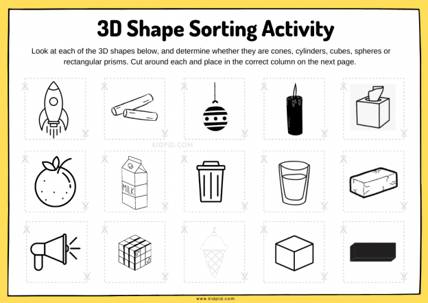3D Shape Sort Worksheet - Kidpid